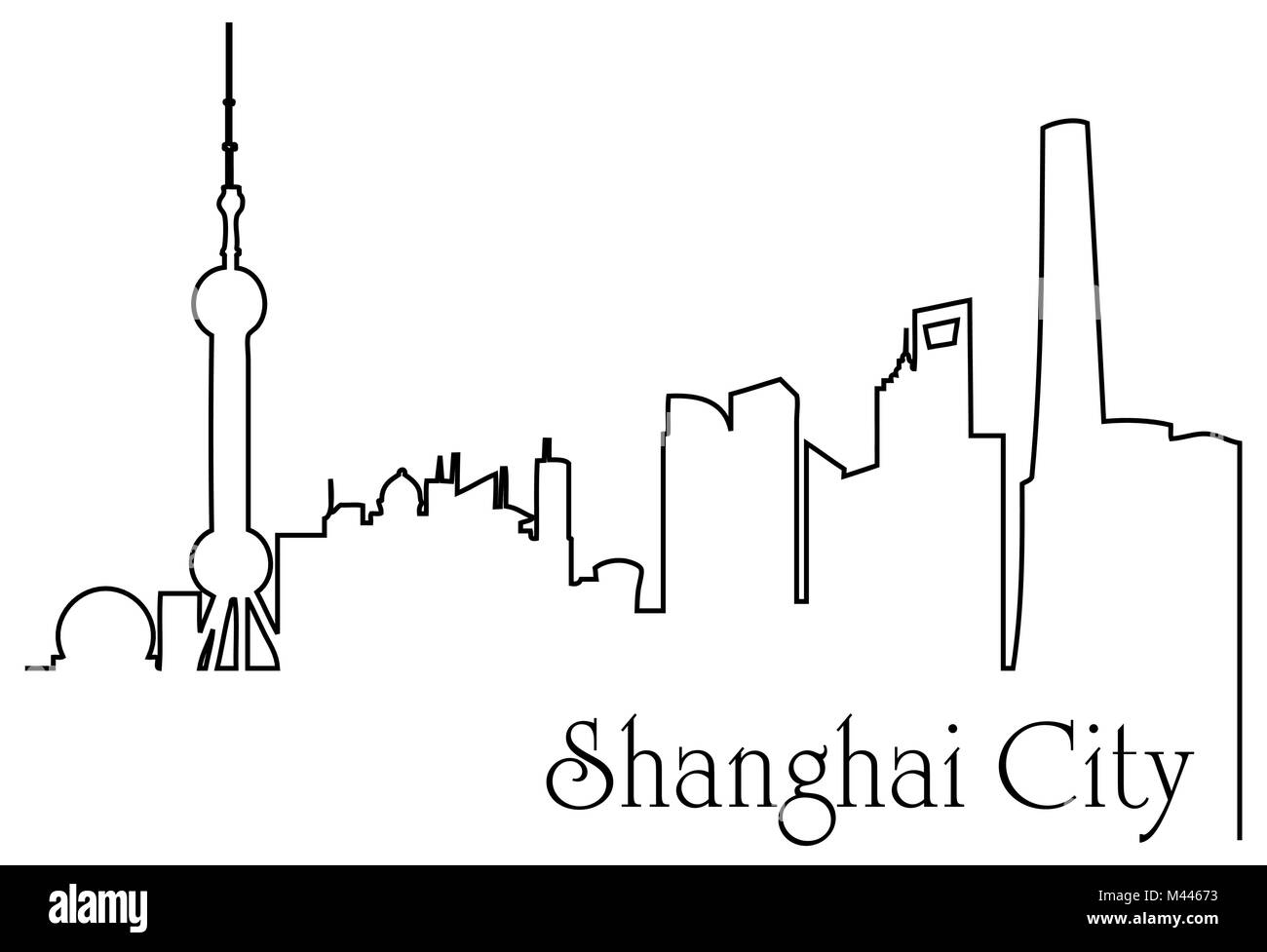 Shanghai city one line drawing abstract background with metropolis ...