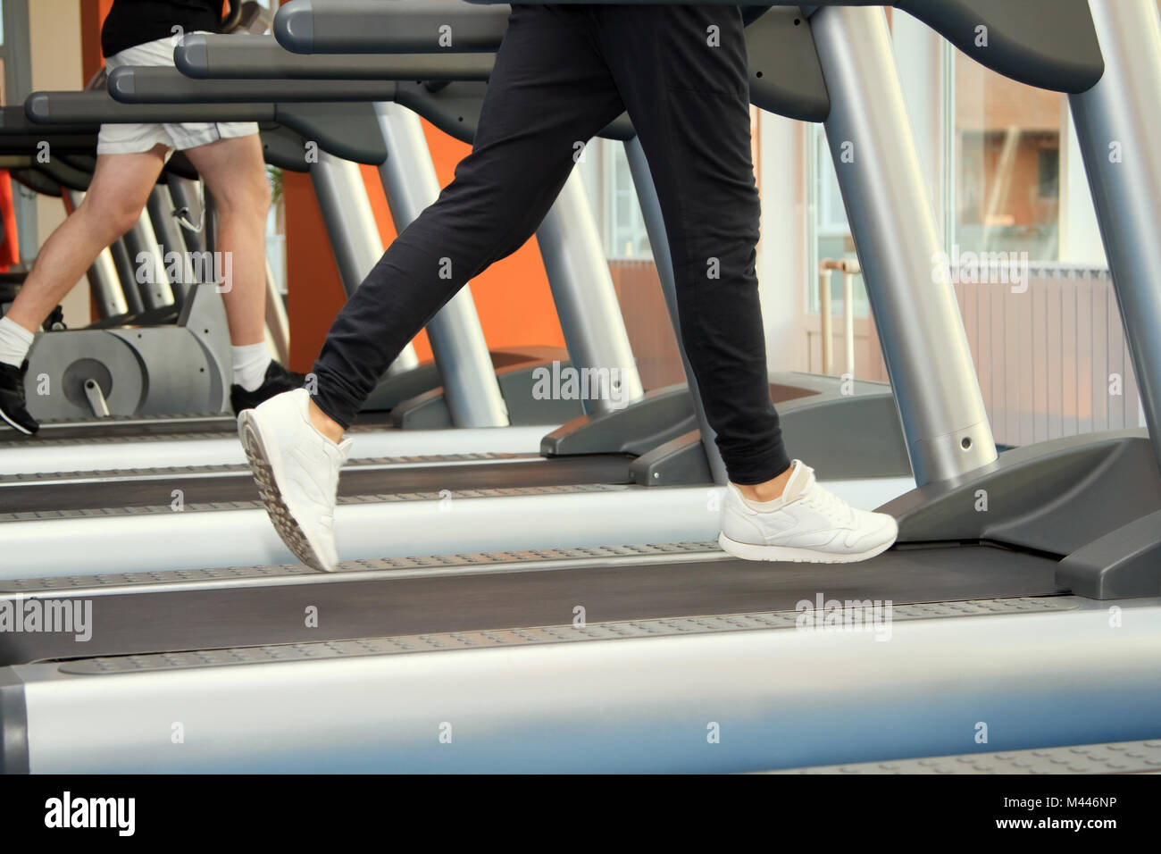 People at the gym exercising. Run on a machine Stock Photo - Alamy