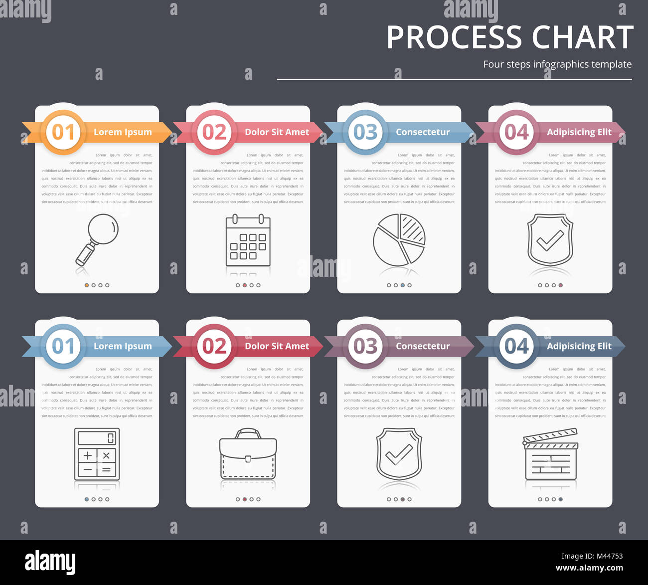 Process chart, flow chart template, infographics design elements with ...