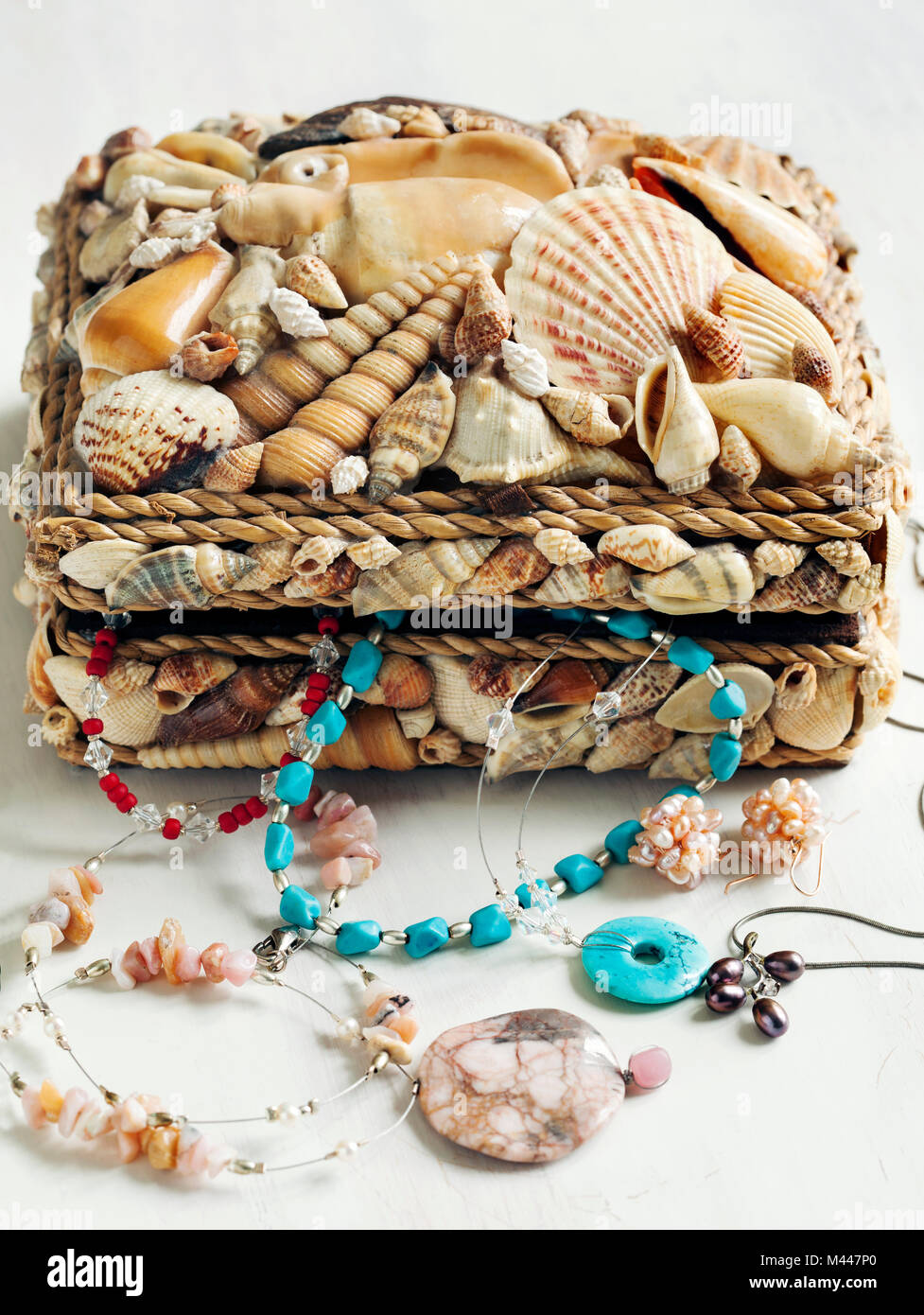 Caskets made of shells with handmade jewellery Stock Photo - Alamy