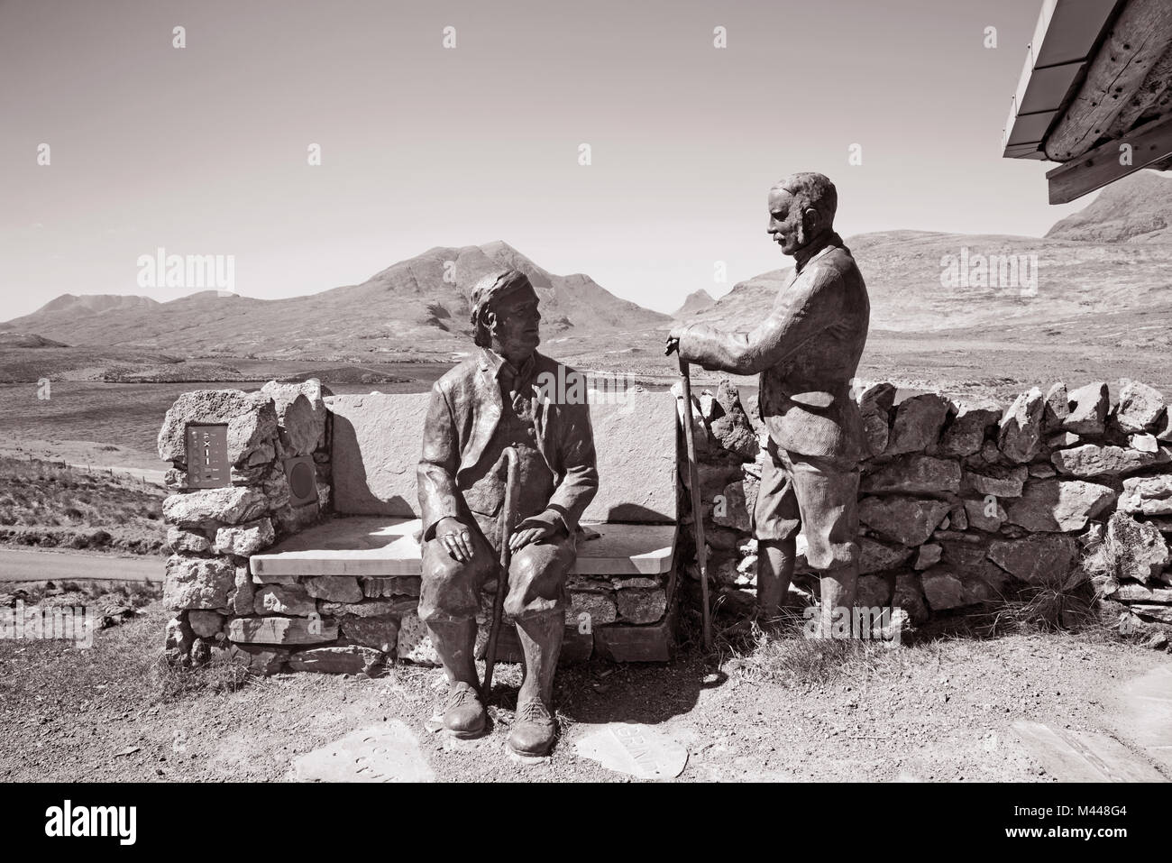 Statues of 19th century geologists Ben Peach and John Horne at Knockan ...