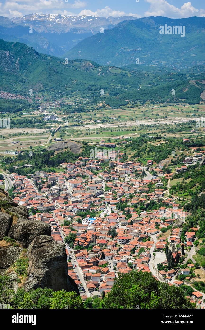 Kalambaka town view from Meteora rocks, Greece Stock Photo - Alamy