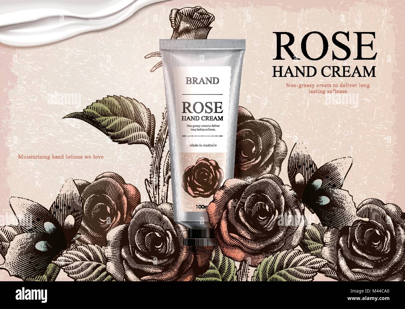 Rose hand cream ads, exquisite hand cream product and creamy texture in ...