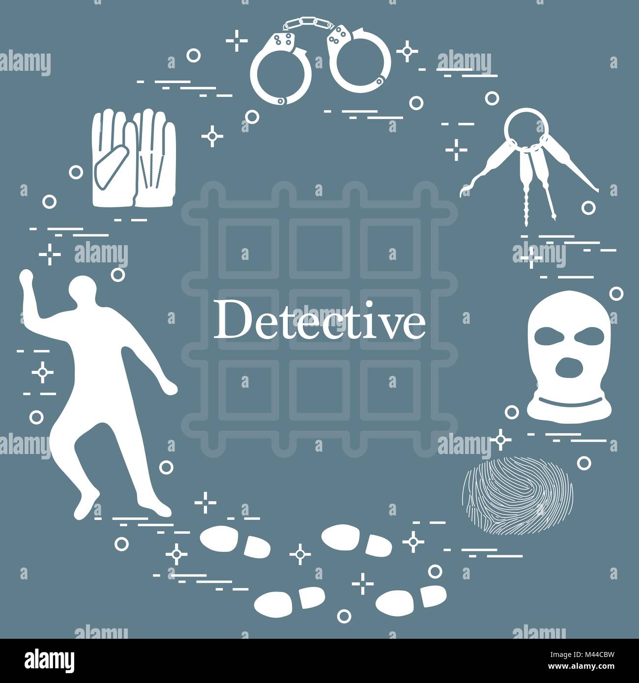 Criminal and detective elements. Crime, law and justice vector icons ...