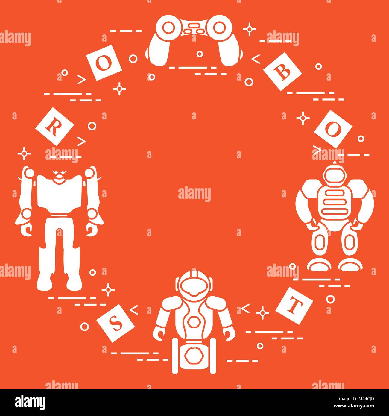 Toys for children: robots, remote control, cubes. Design for banner ...