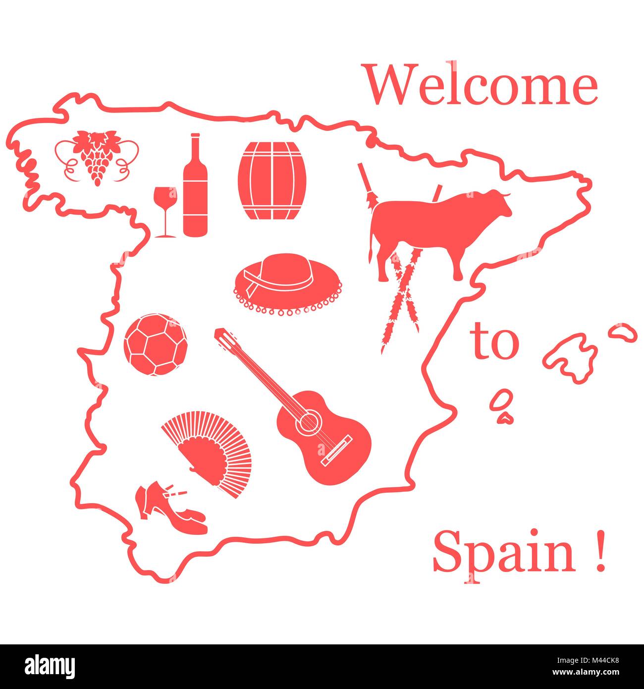 Vector illustration with various symbols of Spain. Travel and leisure ...
