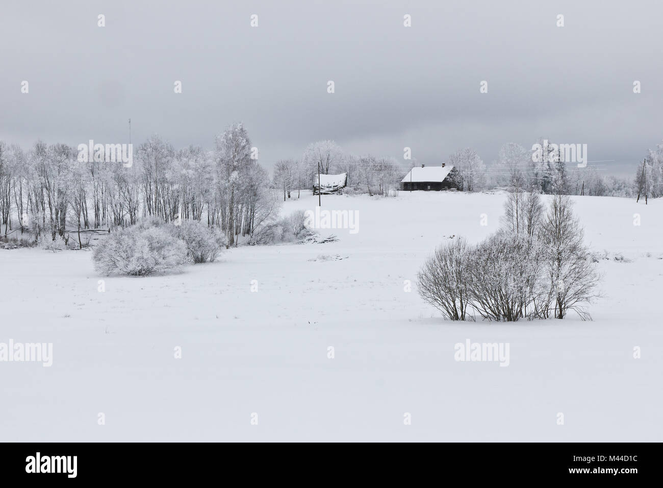 Snowy farm houses in Latvia Stock Photo - Alamy