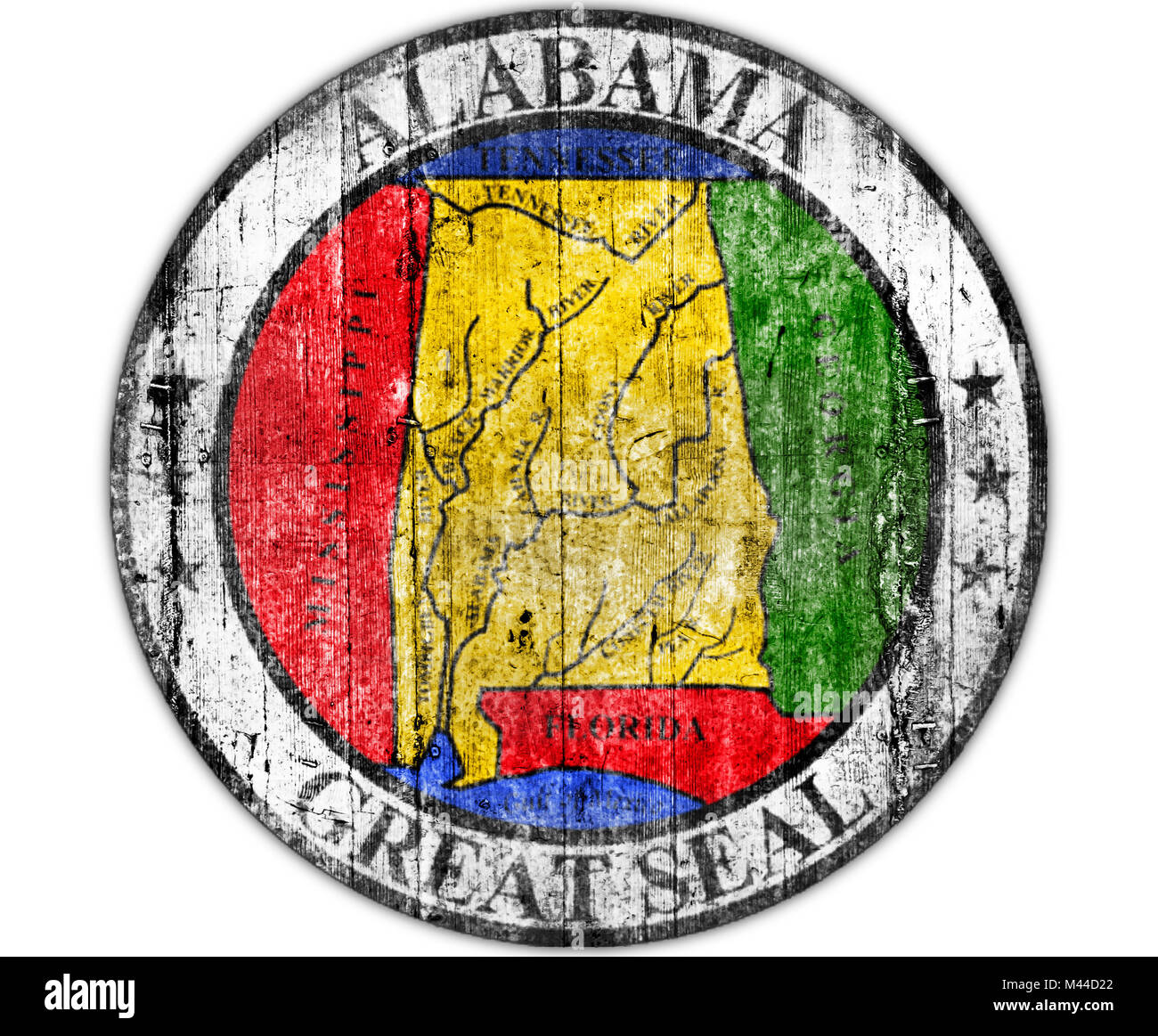 Alabama seal US state painted on concrete flag Stock Photo - Alamy