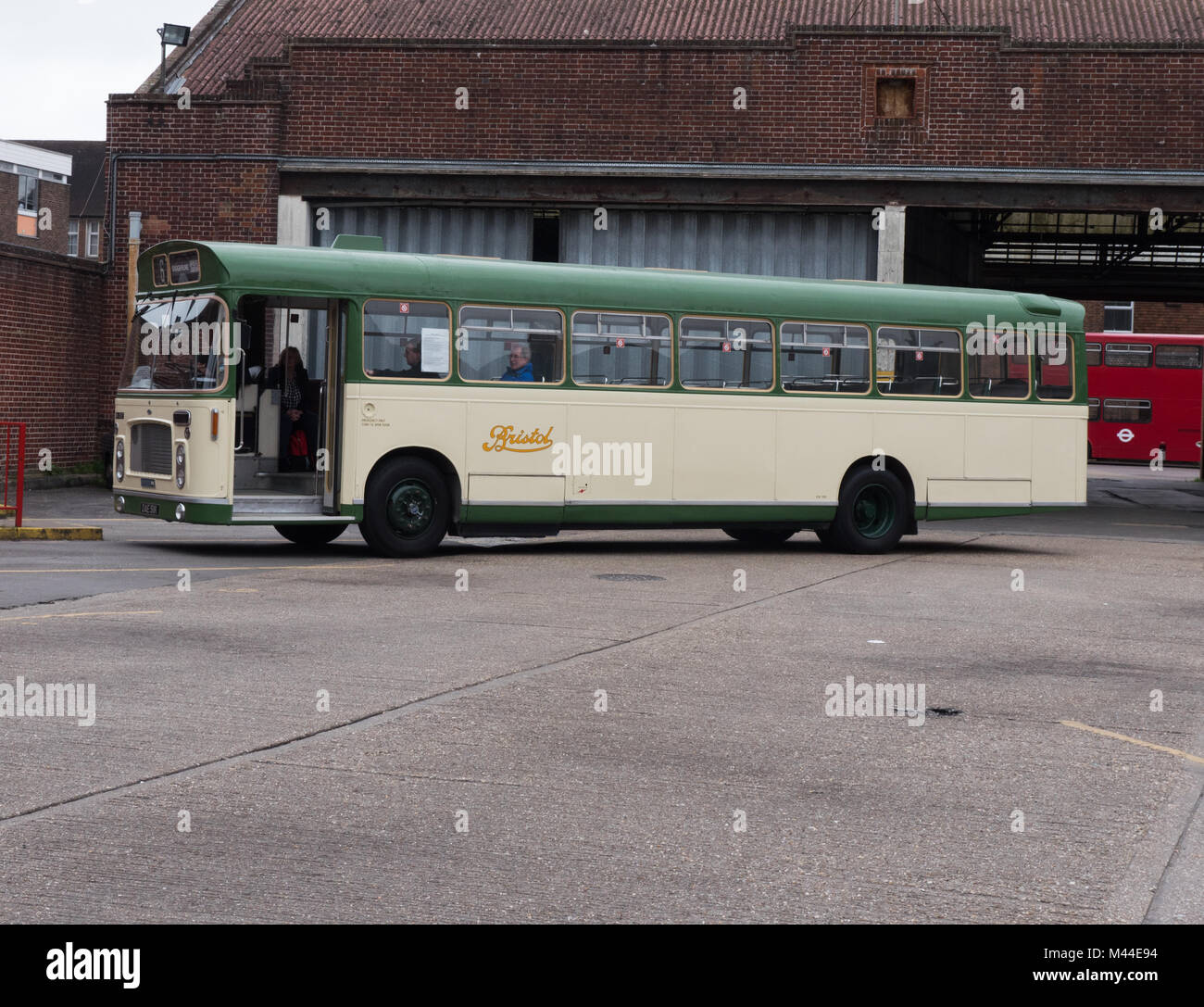 vintage Bristol RE bus, Winchester Bus sttaion Stock Photo - Alamy