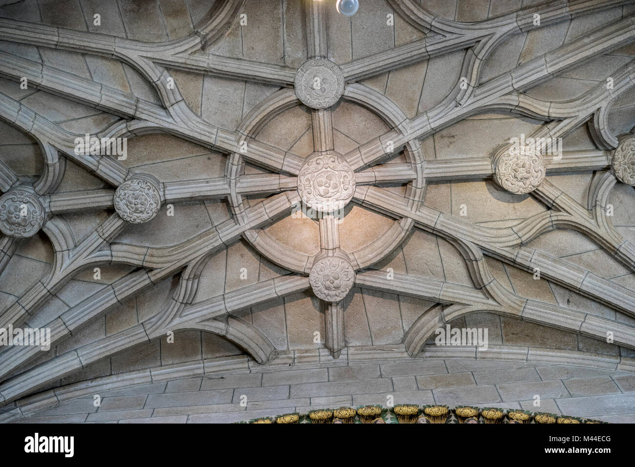 Medieval Gothic architecture inside a cathedral in Spain. Stones and ...