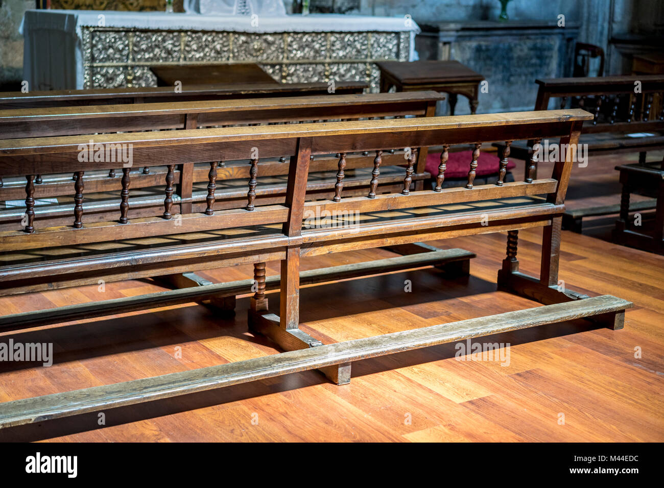 Chapel, benches to pray inside a church. concept of faith and religion ...