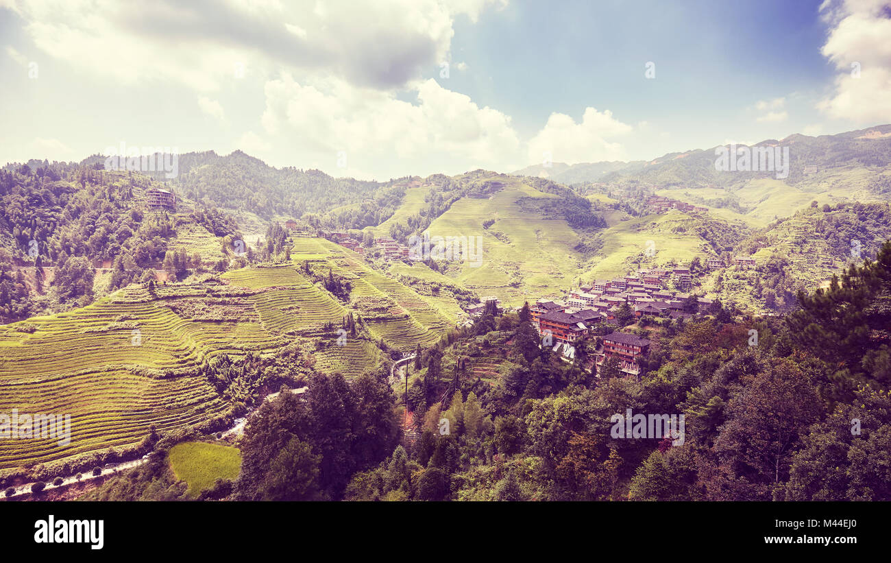 Longji Rice terraces (Dragons Backbone) in Longsheng County, retro ...