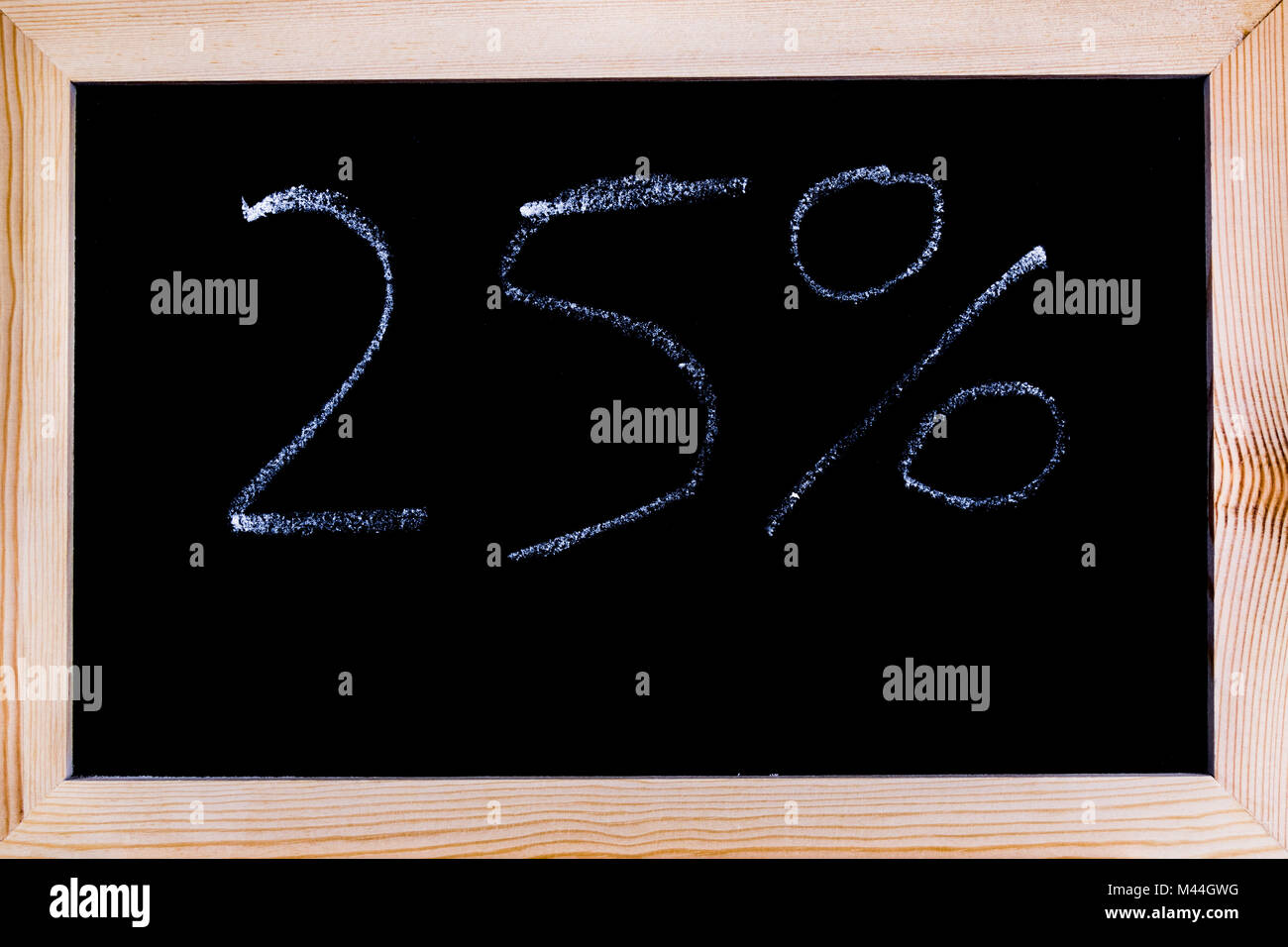 Blackboard with 25% written on it Stock Photo - Alamy