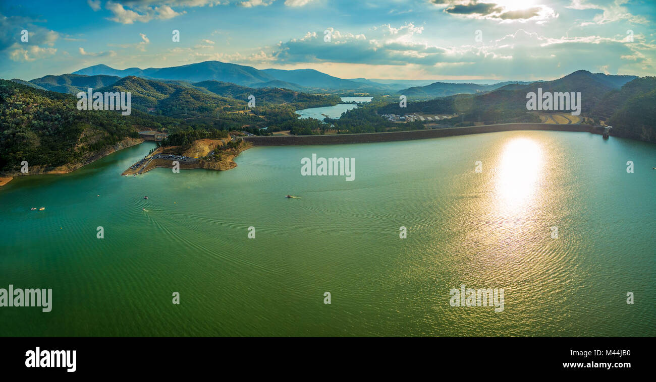 Lake Eildon Dam aerial view at sunset. Melbourne, Australia Stock Photo ...