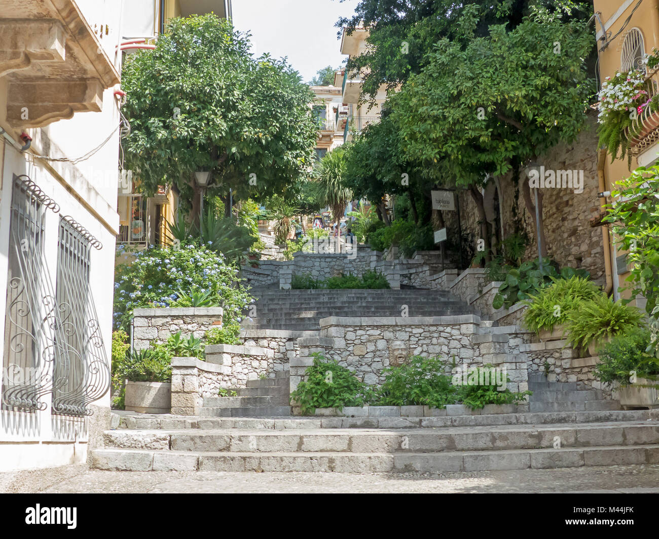 Taormina in Sicily: public steps near the Greek Amphitheatre Stock ...
