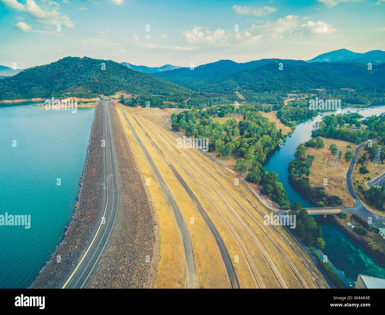 Lake Eildon dam and Goulburn River - aerial landscape Stock Photo - Alamy