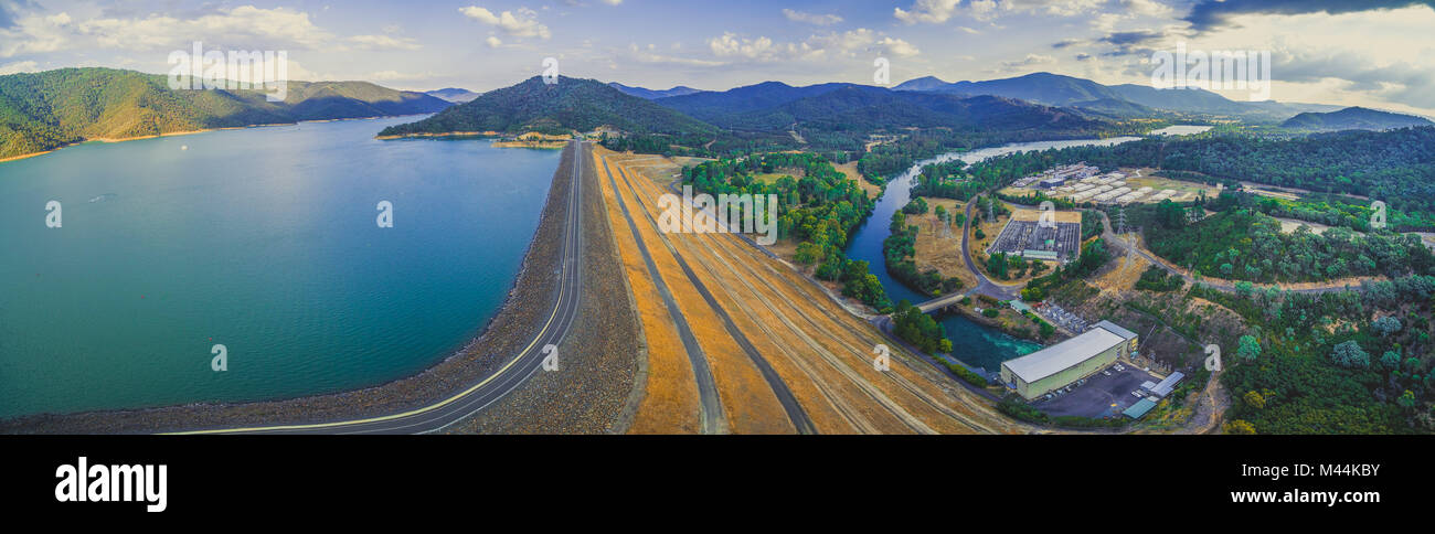 Scenic aerial panorama of Lake Eildon Dam and Goulburn River. Melbourne ...