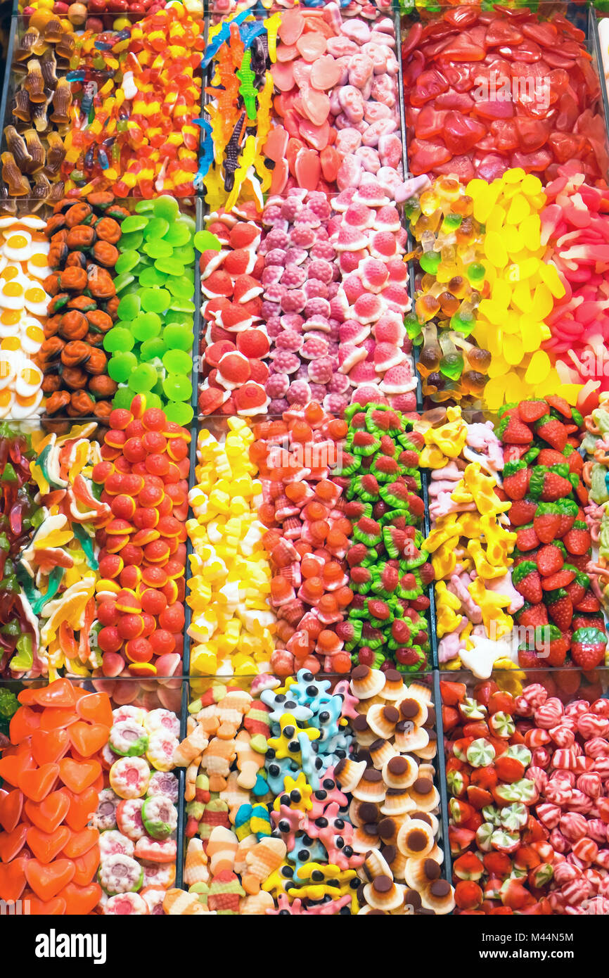 Candy at the Boqueria market in Barcelona Stock Photo - Alamy