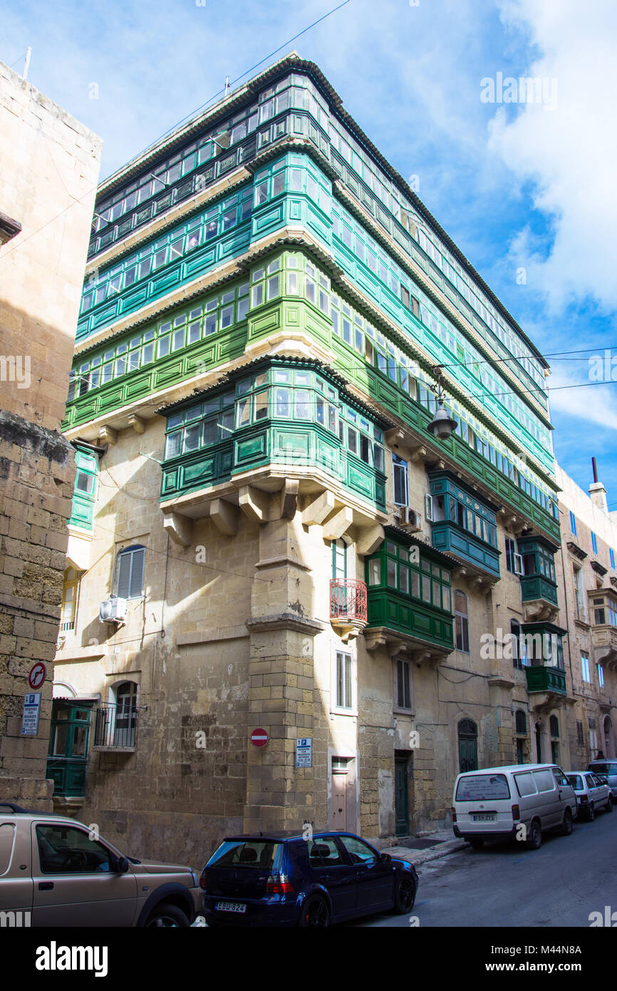 Discover Malta - old house with typical balconies Stock Photo - Alamy