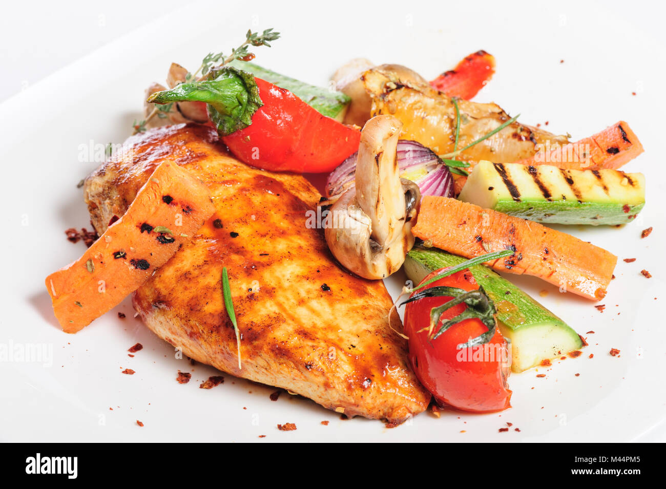 grilled chicken fillet and vegetables Stock Photo - Alamy