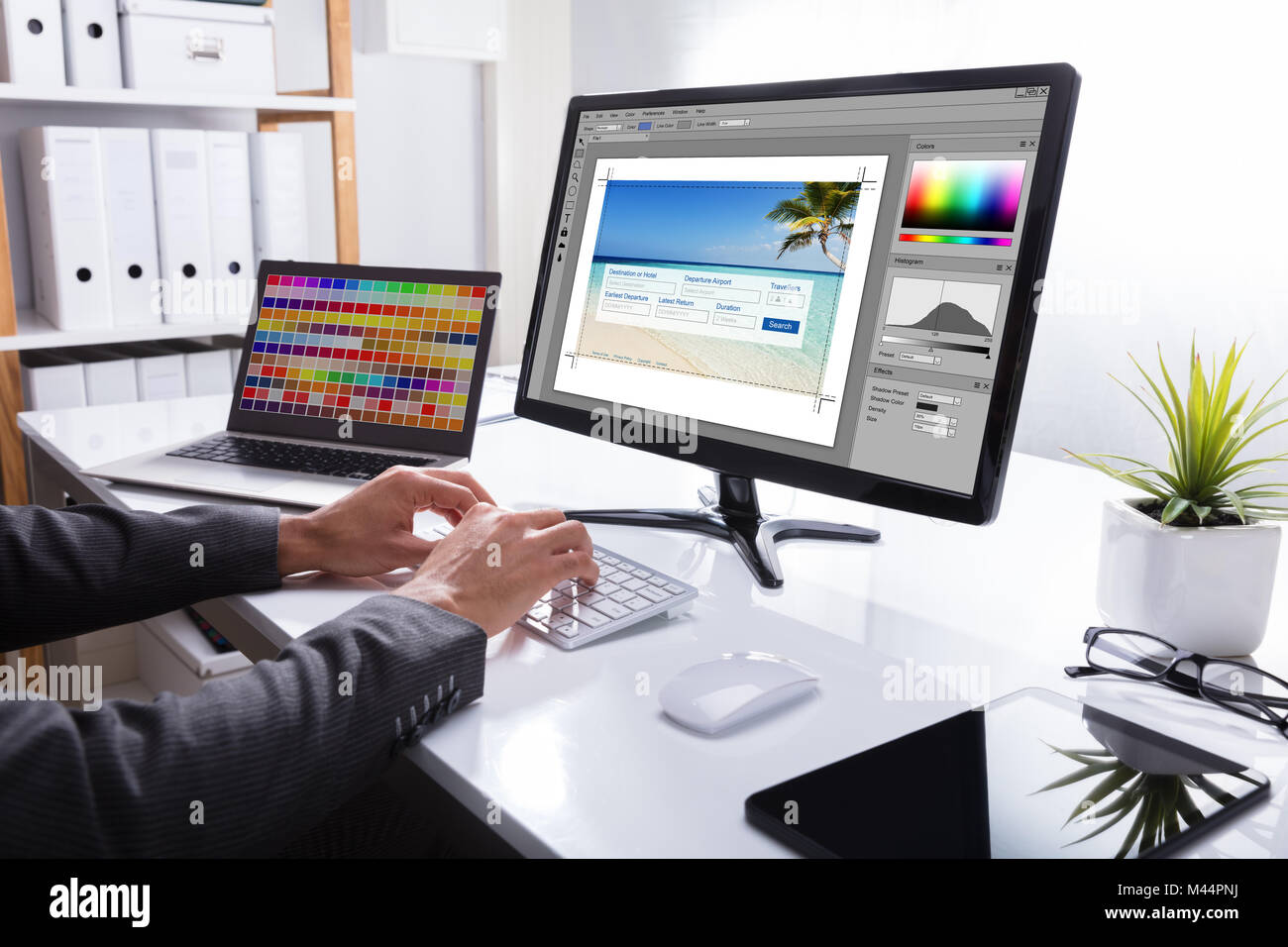 Close-up Of A Designer's Hand Editing Photo On Computer In Office Stock ...