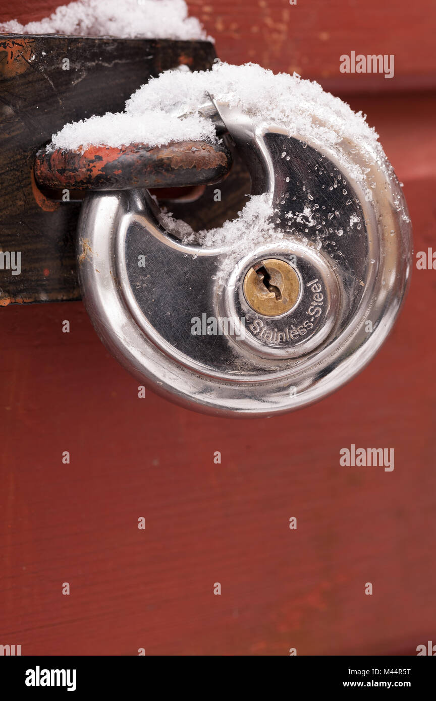 Stainless steel shackle padlock frozen mechanism due to snow and ...