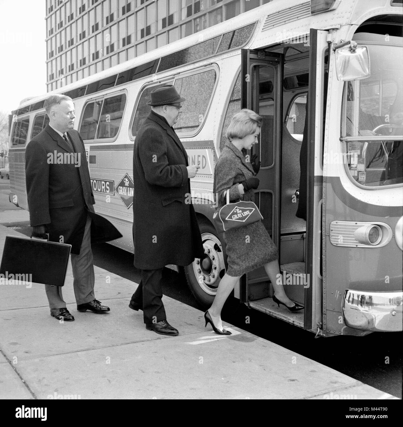 Historical bus passengers Black and White Stock Photos & Images - Alamy