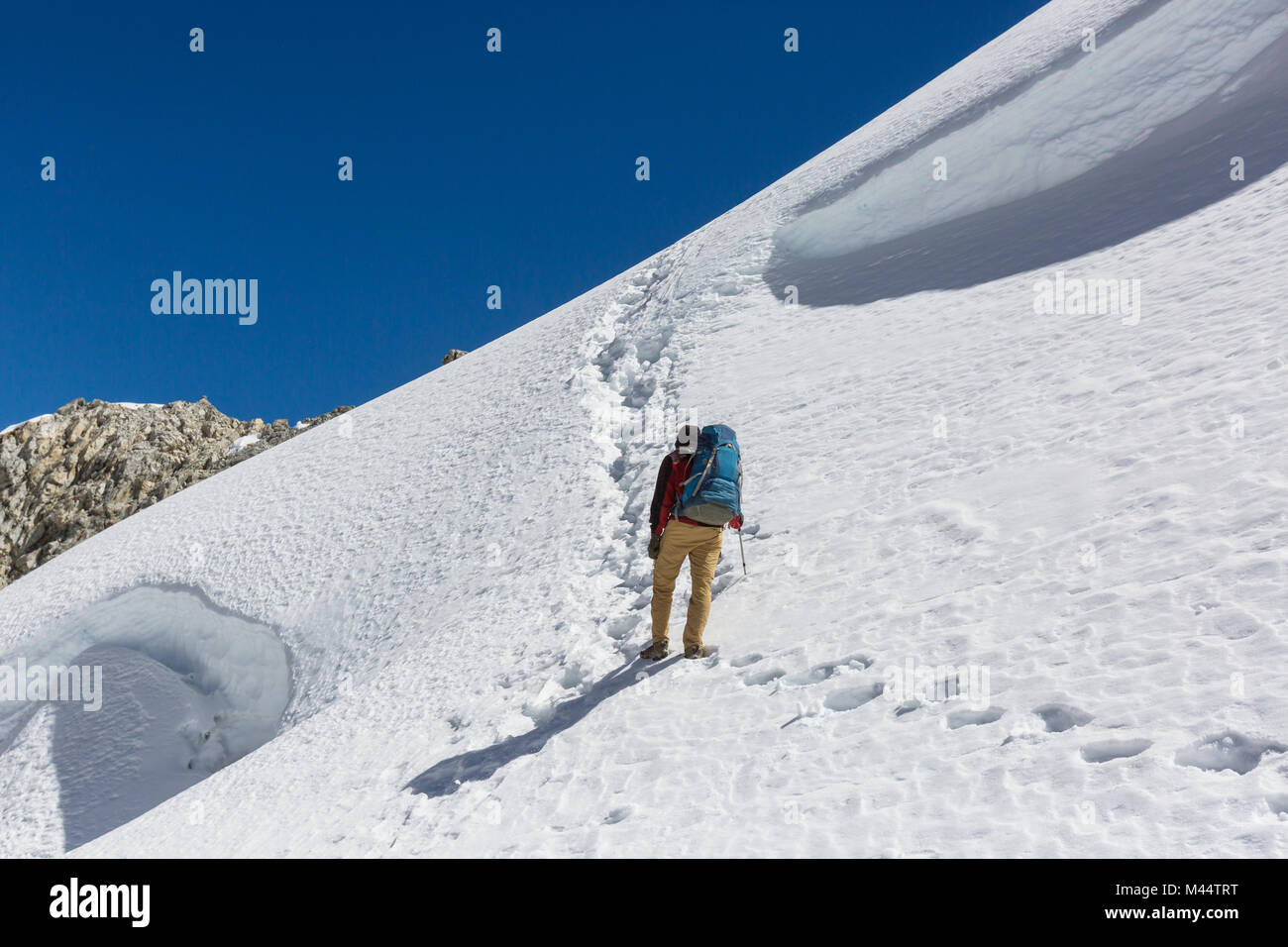 Hiking scene in Cordillera mountains, Peru Stock Photo - Alamy
