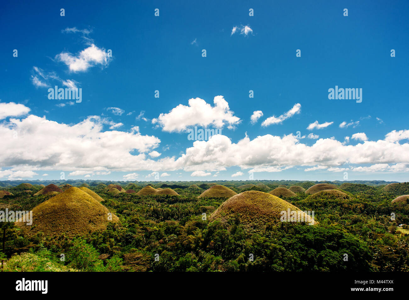 Unique place. Chocolate Hills, Bohol, Philippines. Hills with blue sky ...