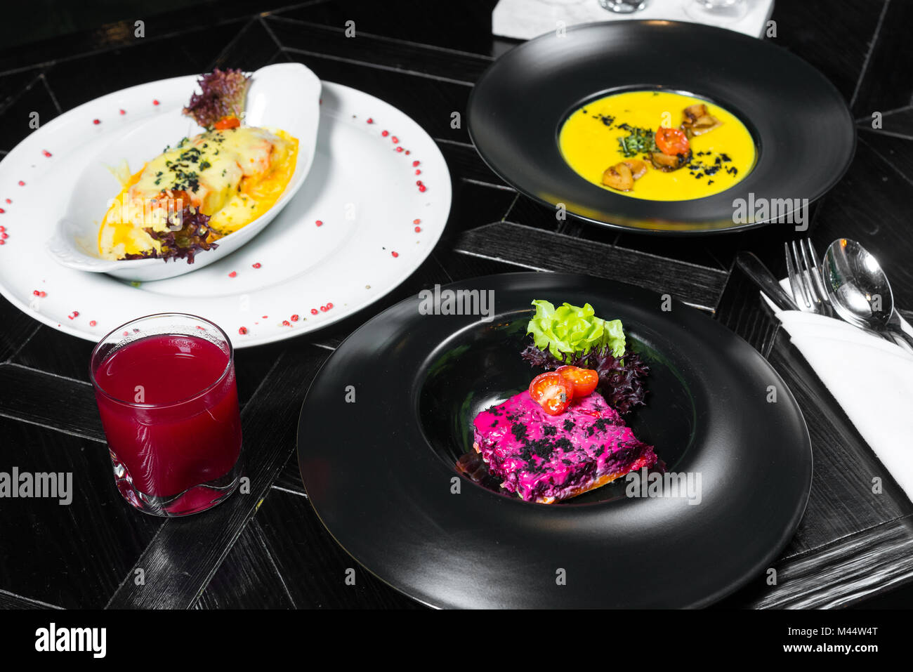 Chef's specialty presented in restaurant on served table Stock Photo ...