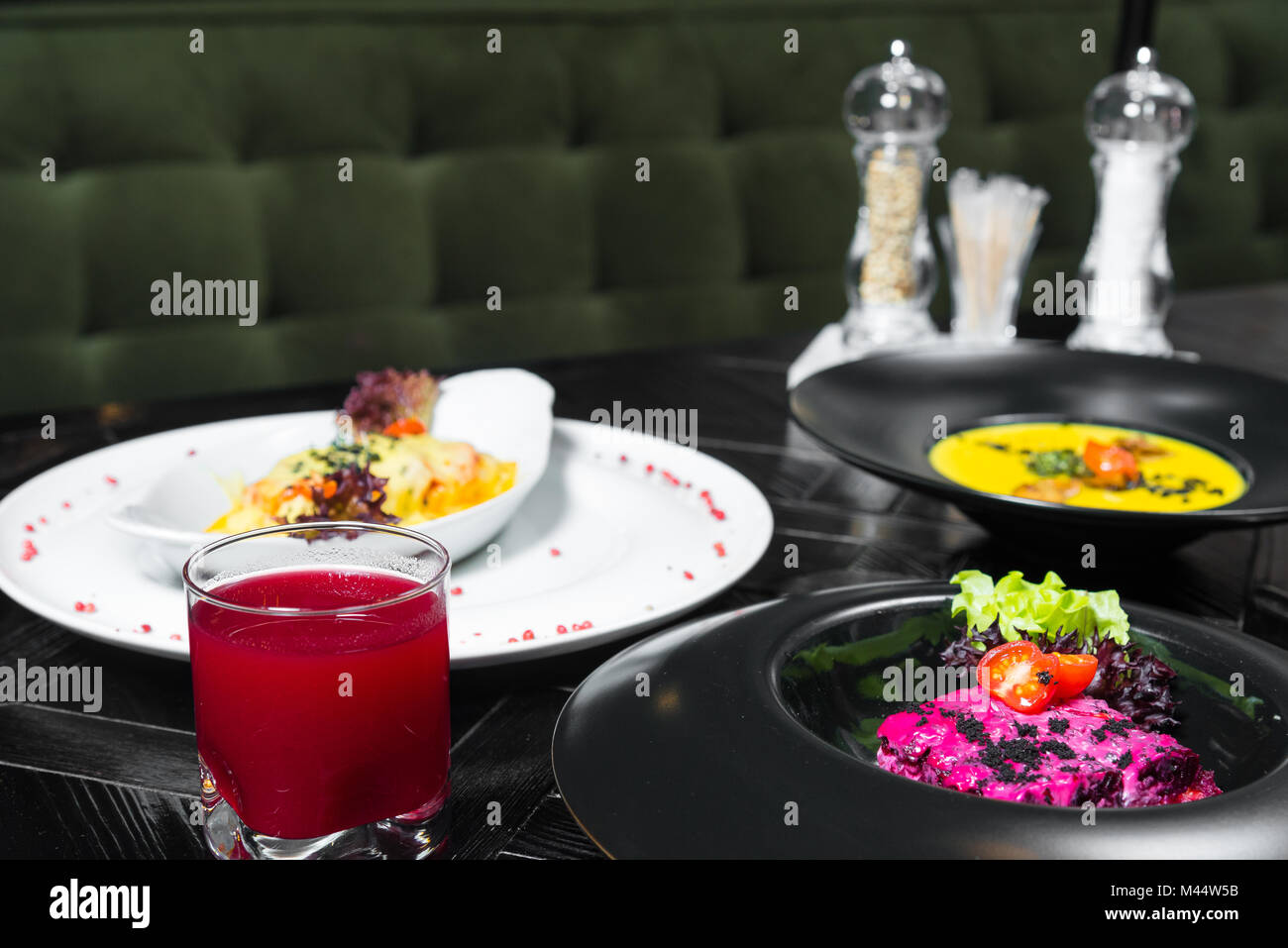 Chef's specialty presented in restaurant on served table Stock Photo ...