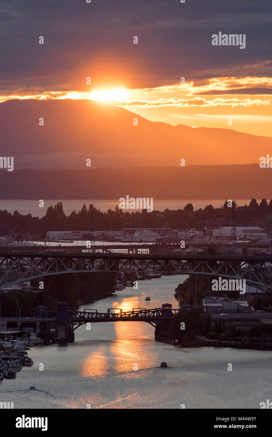 United States, Washington, Seattle, Ship Canal, Fremont Bridge, Lake ...