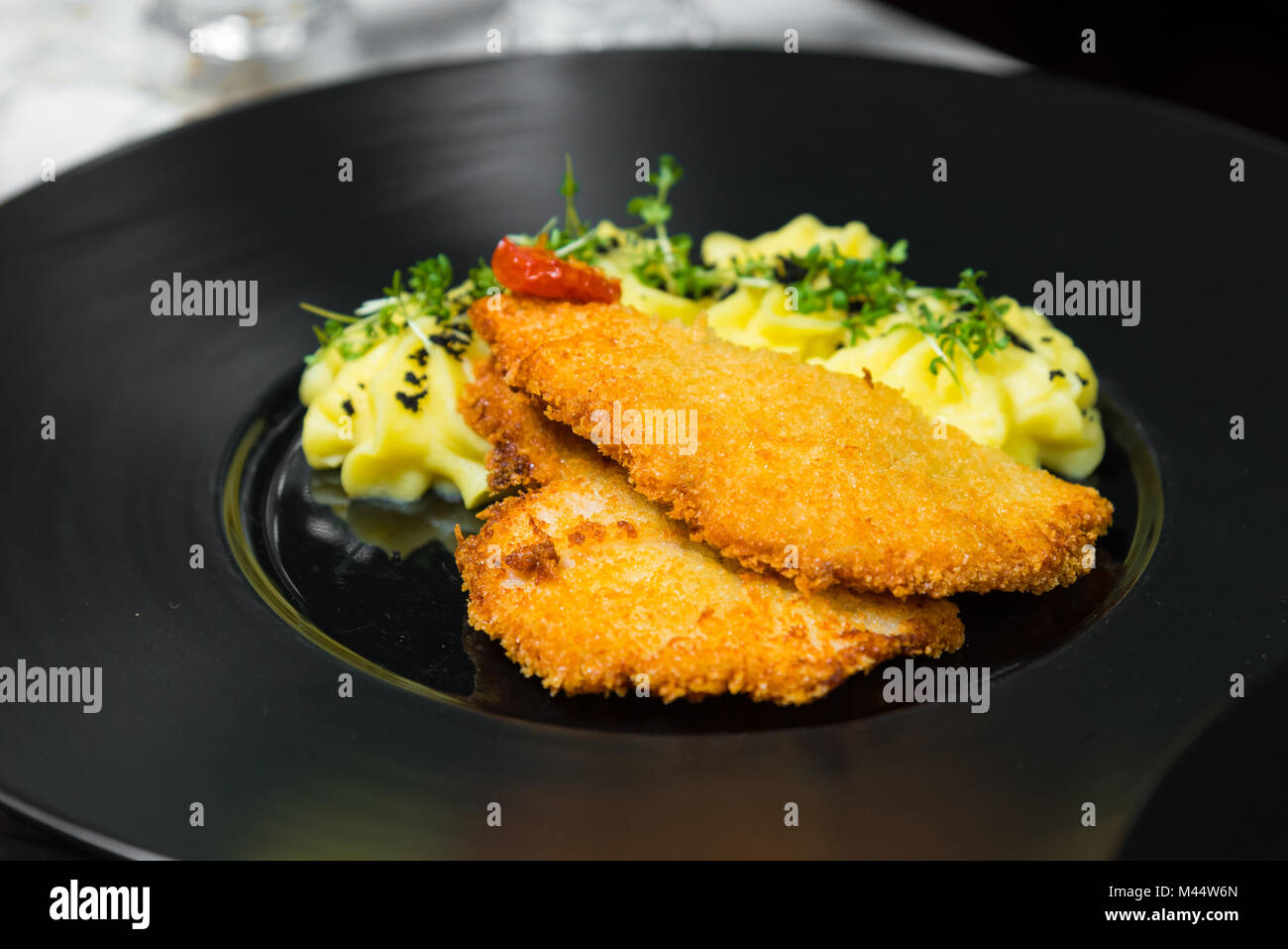 Chef's specialty presented in restaurant on served table Stock Photo ...