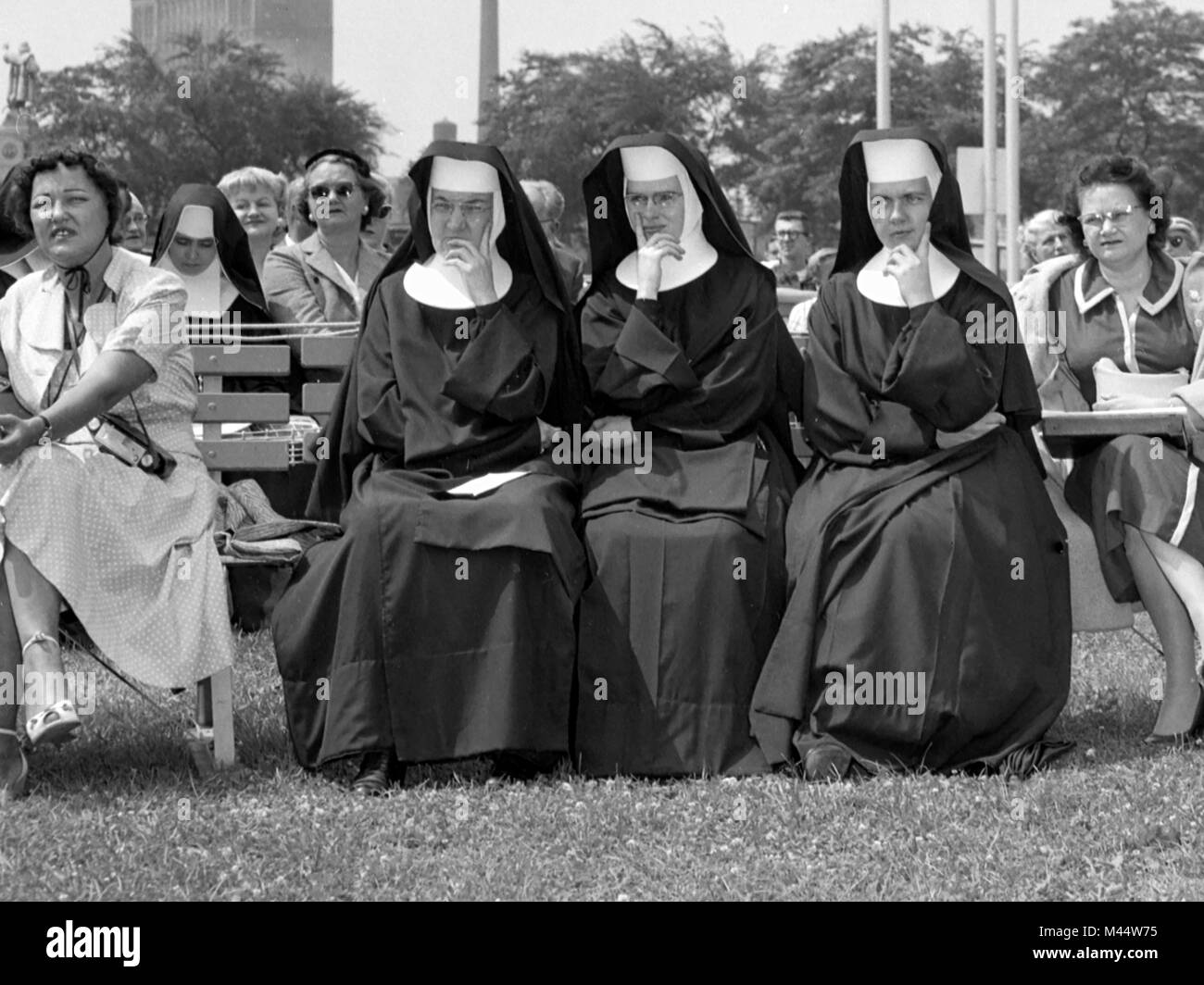 Serious-looking nuns at an outdoor concert in Grant Park, Chicago, ca ...