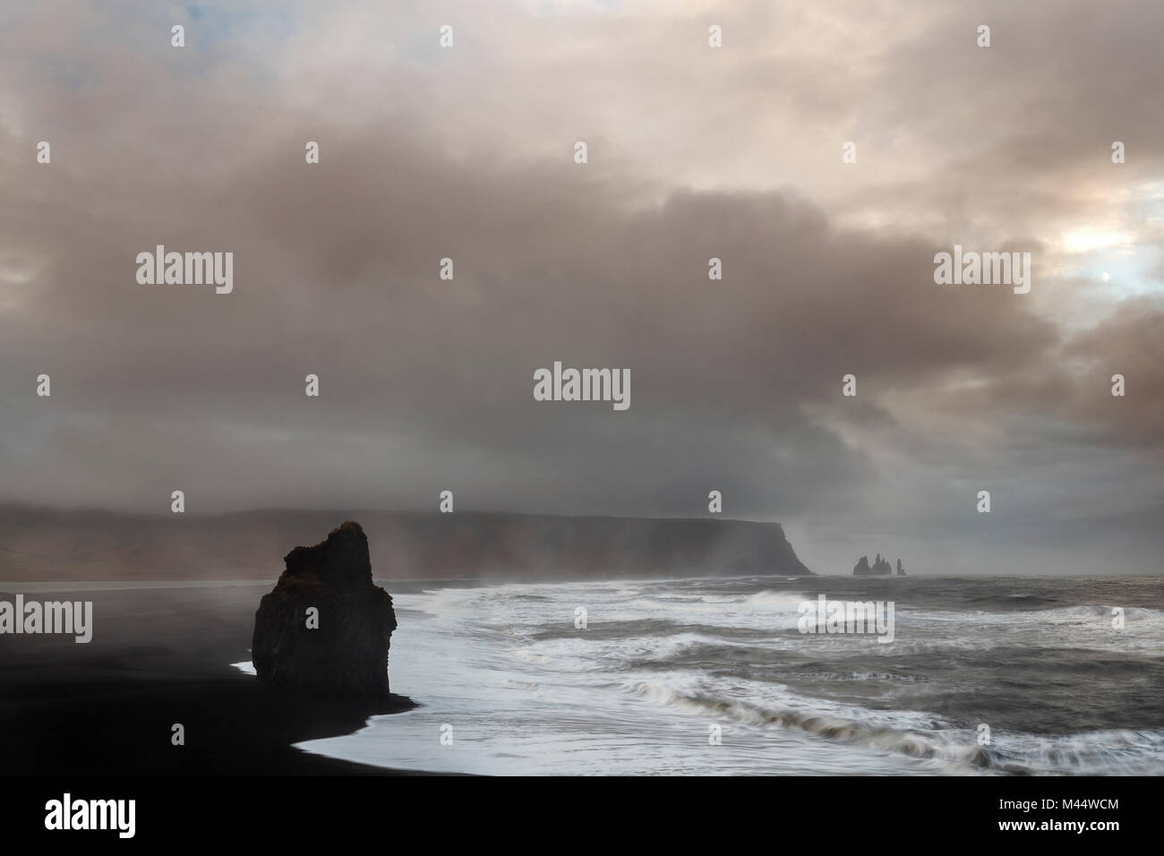 Black Sand Beach, Vik I Myrdal, Iceland, North Atlantic Ocean Stock ...