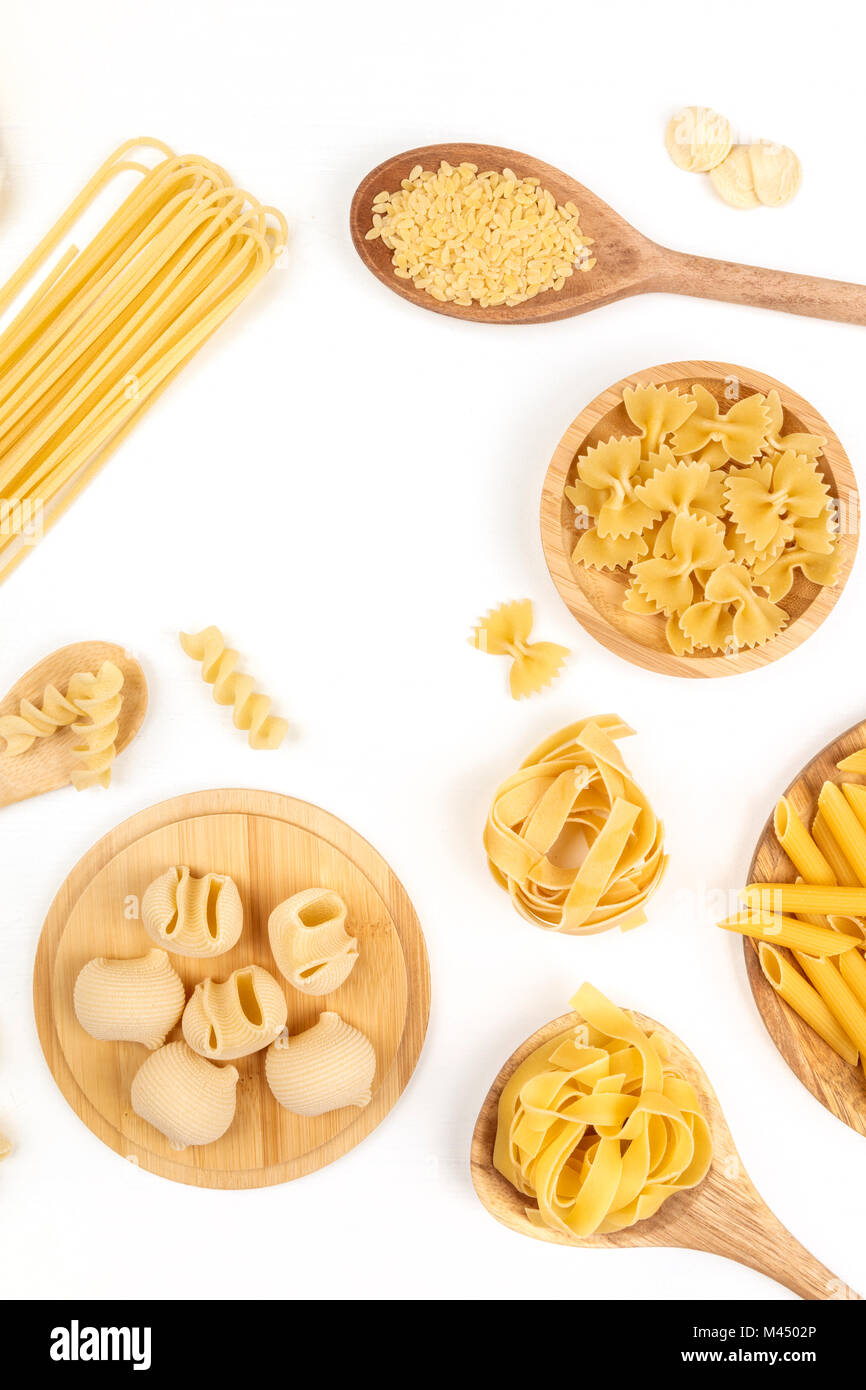 An overhead photo of different types of pasta, including spaghetti ...