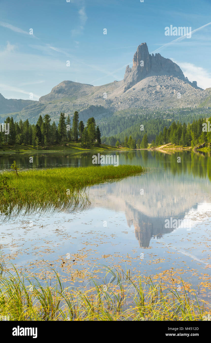 Mount Becco di Mezzodì and lake Federa;Cortina d'Ampezzo,Belluno ...