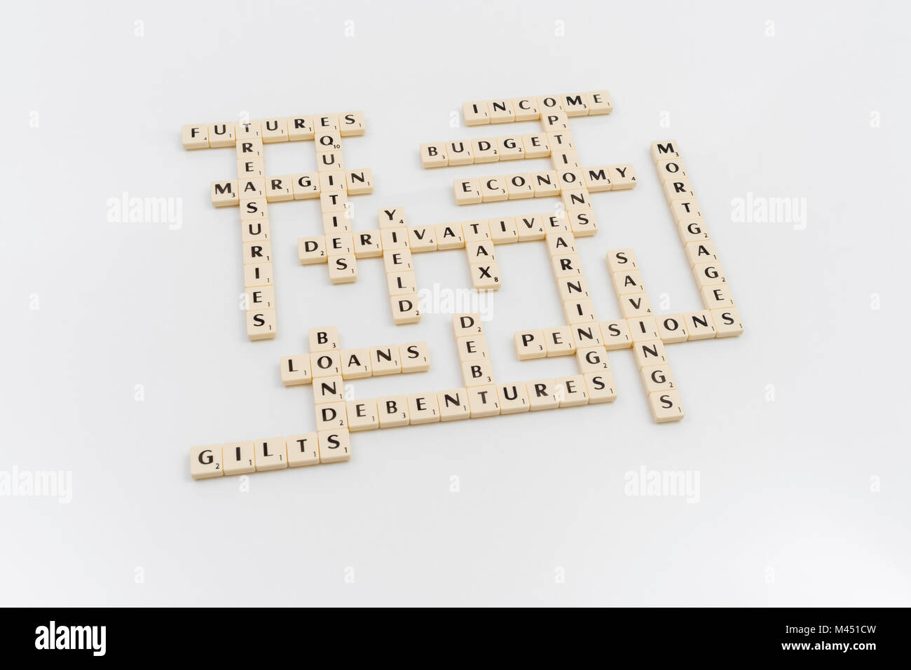 Alphabet tiles forming financial instruments, financial and money ...