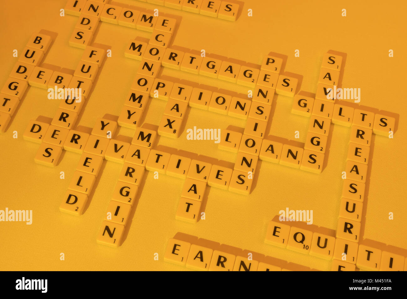 Alphabet tiles forming financial instruments, financial and money ...