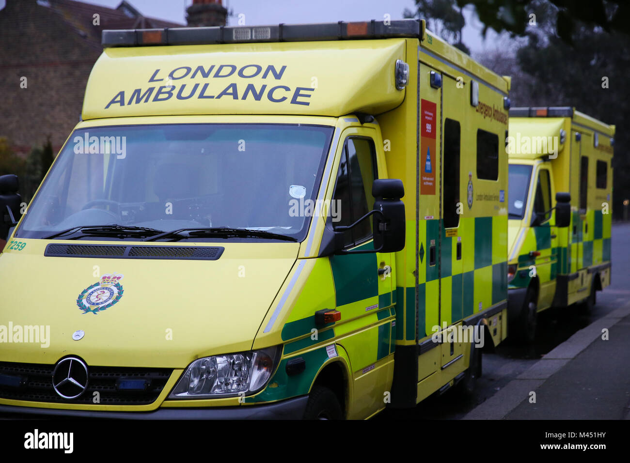 General view of London Ambulance parked outside an ambulance station in ...