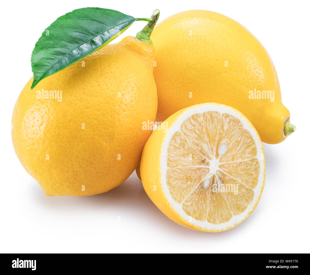 Ripe lemon fruits with lemon leaf on the white background Stock Photo ...