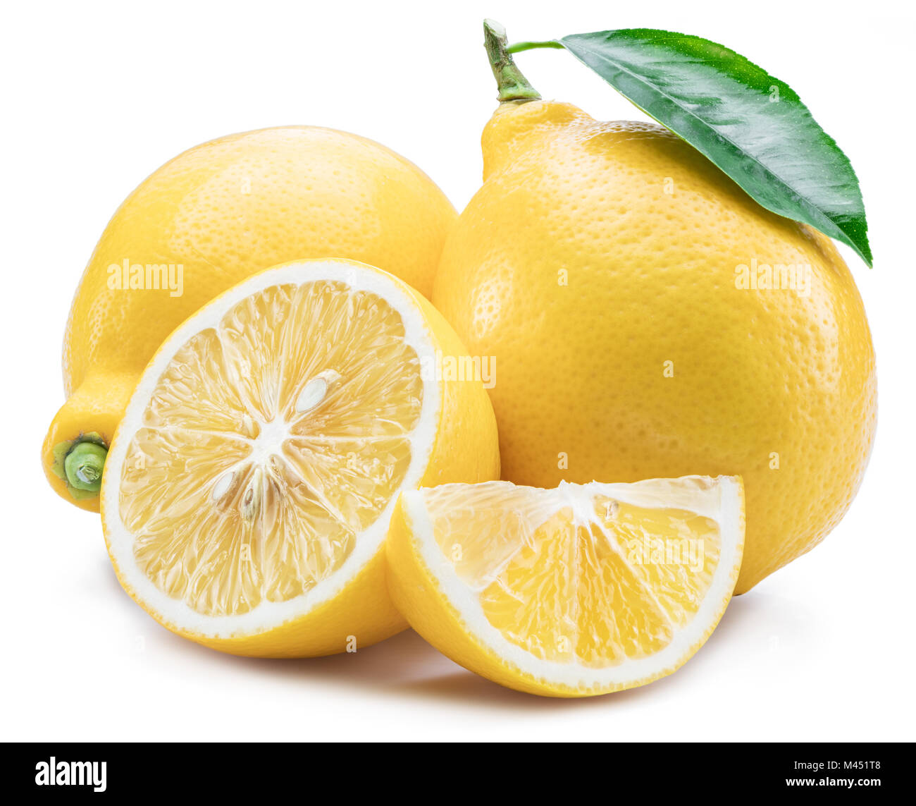 Lemon fruits and lemon slices on white background Stock Photo - Alamy
