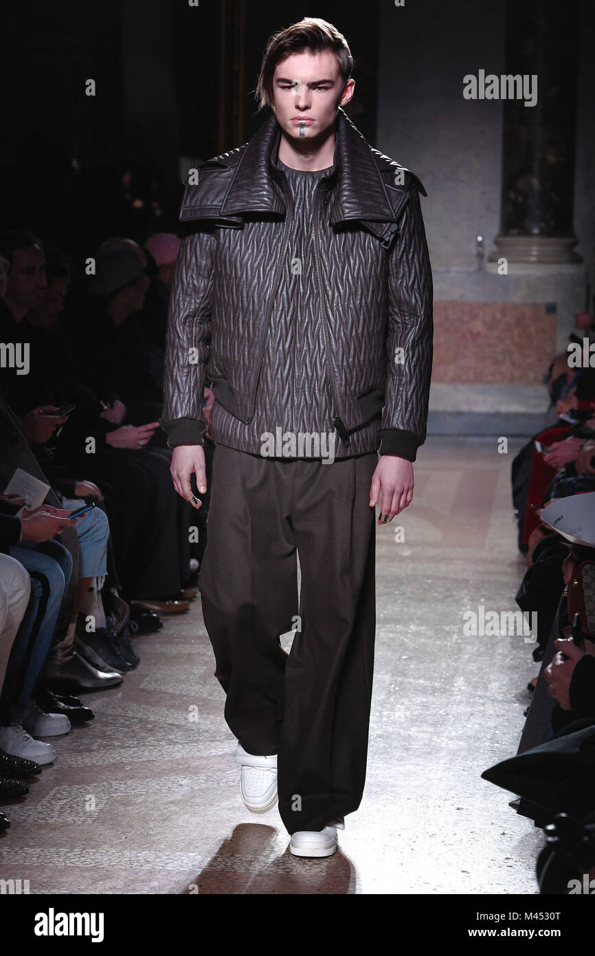 A model on the runway at the Les Hommes show during Milan Men's Fashion ...