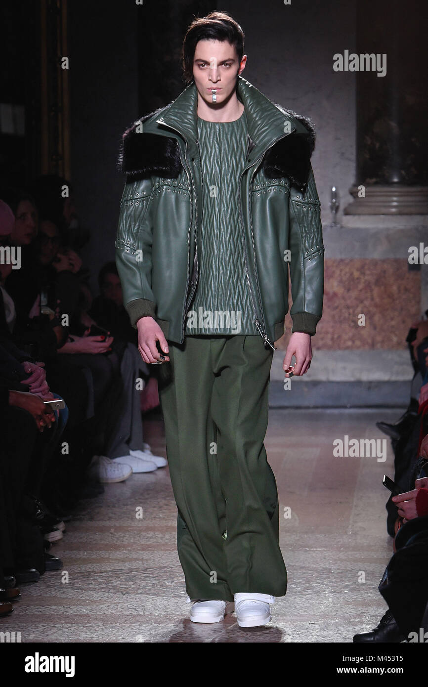 A model on the runway at the Les Hommes show during Milan Men's Fashion ...