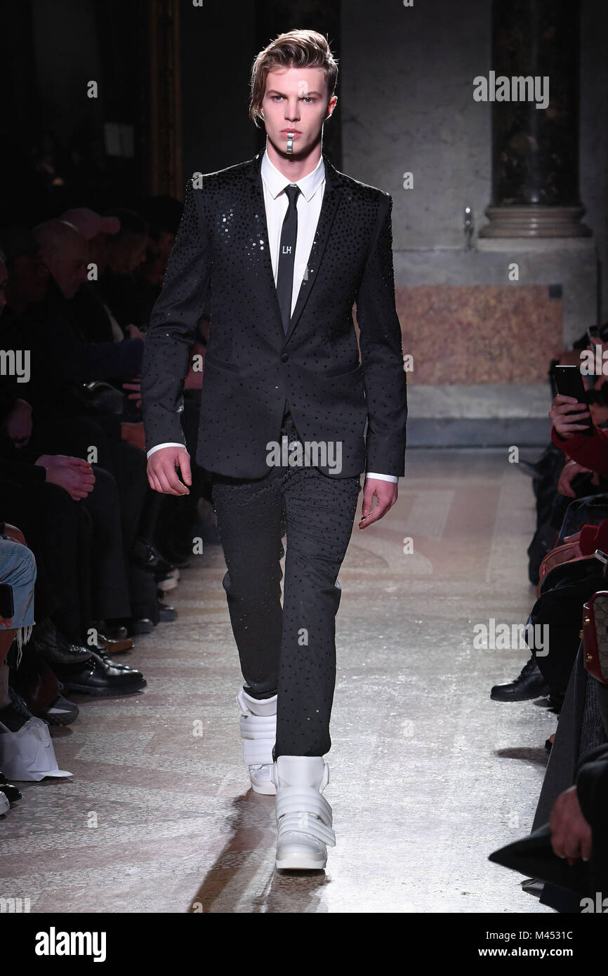 A model on the runway at the Les Hommes show during Milan Men's Fashion ...