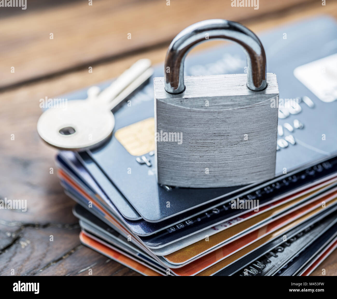 Credit cards and simle mechanical lock. Security concept Stock Photo ...