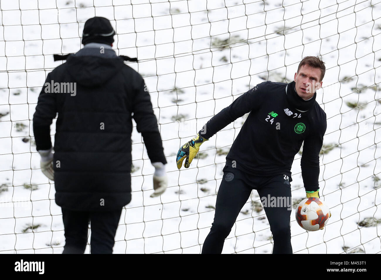Celtic goalkeeper Dorus De Vries (right) during the training session at ...
