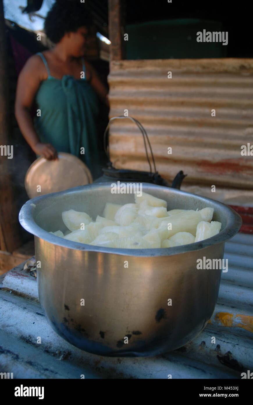 Woman cooking a pot of taro, Rakiraki, Fiji Stock Photo - Alamy