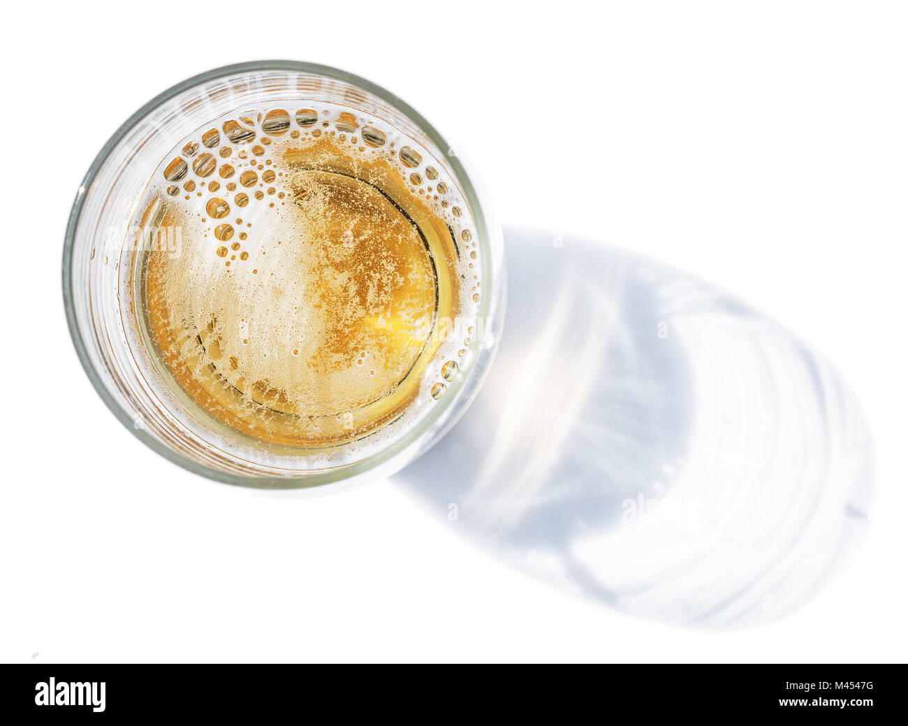 Glass of beer. Top view of lager beer or light beer on the white ...