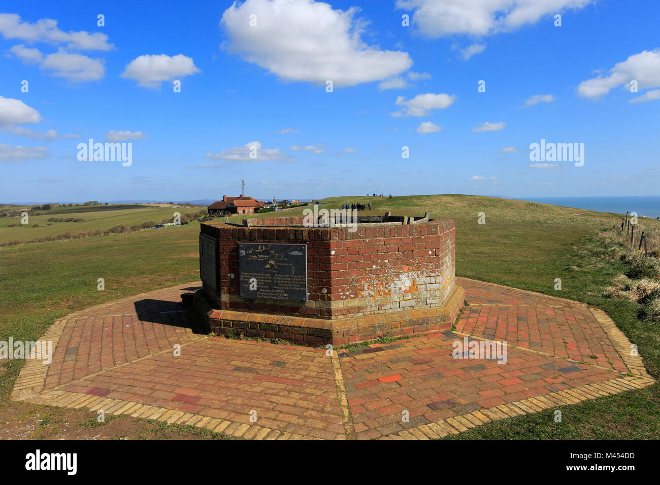 Memorial plaque on the watch tower, at Beachy Head, South Downs ...